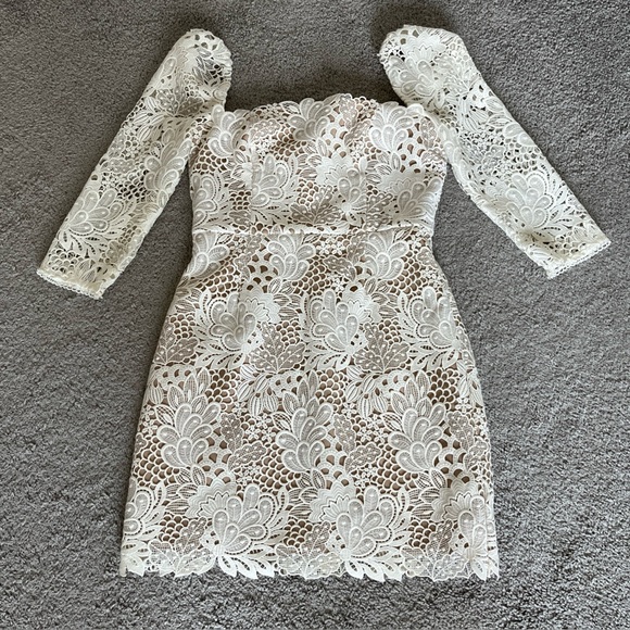 NBD | Dresses | X By Nbd Ivory Crochet Lace Nude Underlay Mini Cocktail ...